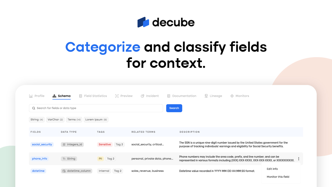 Upgrading your data catalog experience: Field Statistics and Schema | decube
